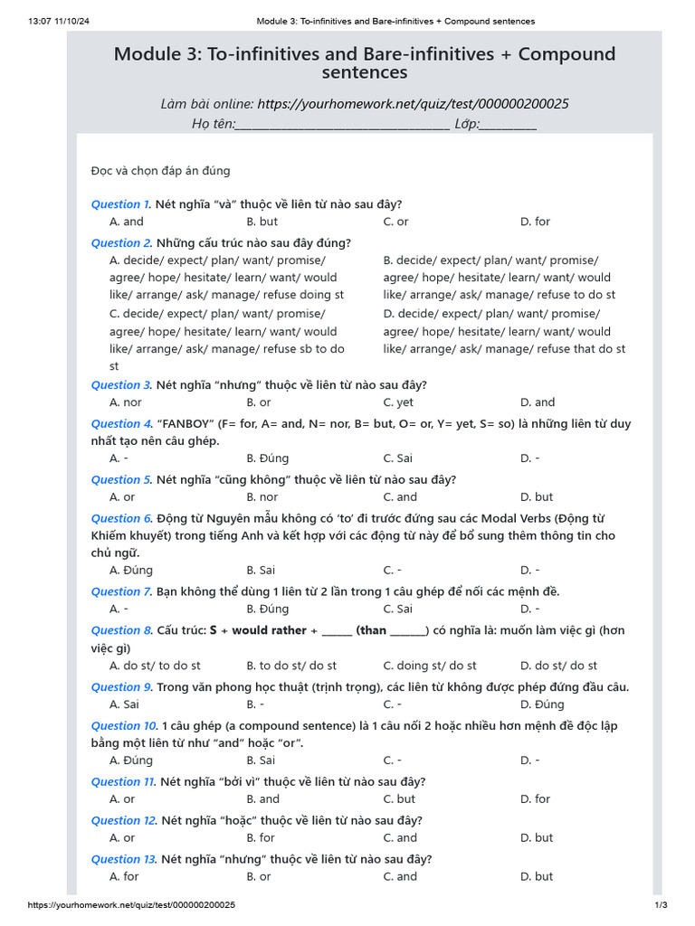 CĐ 4_ 8. to-Infinitives and Bare-Infinitives + Compound Sentences | PDF