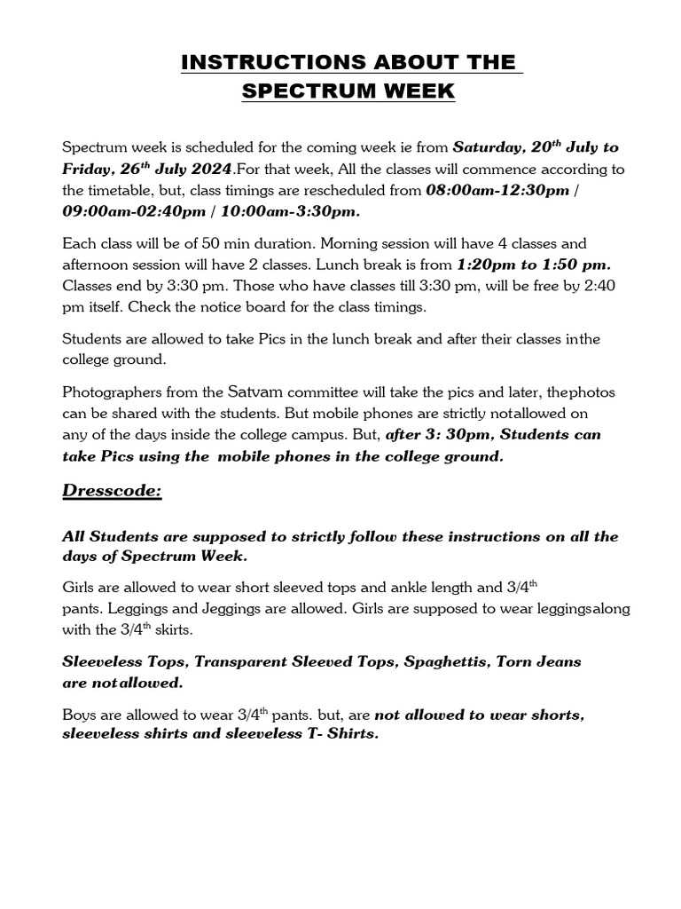 Instructions About The Spectrum Week 2024 | PDF