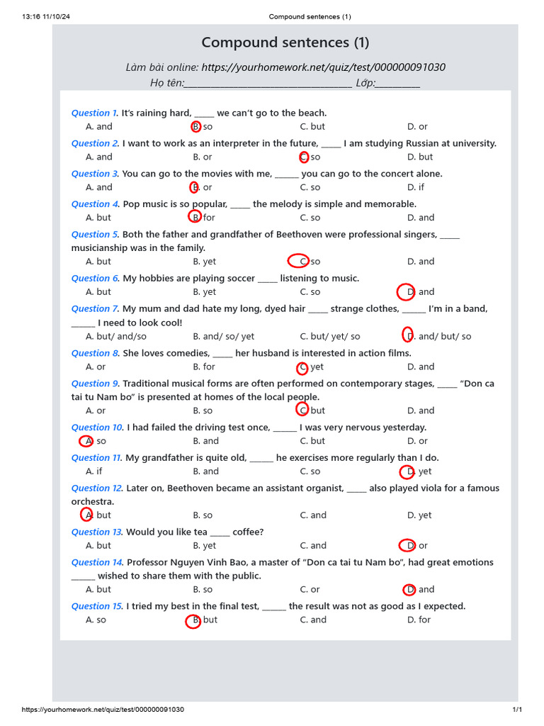 CĐ 4 - 9. Compound Sentences - Anwser | PDF