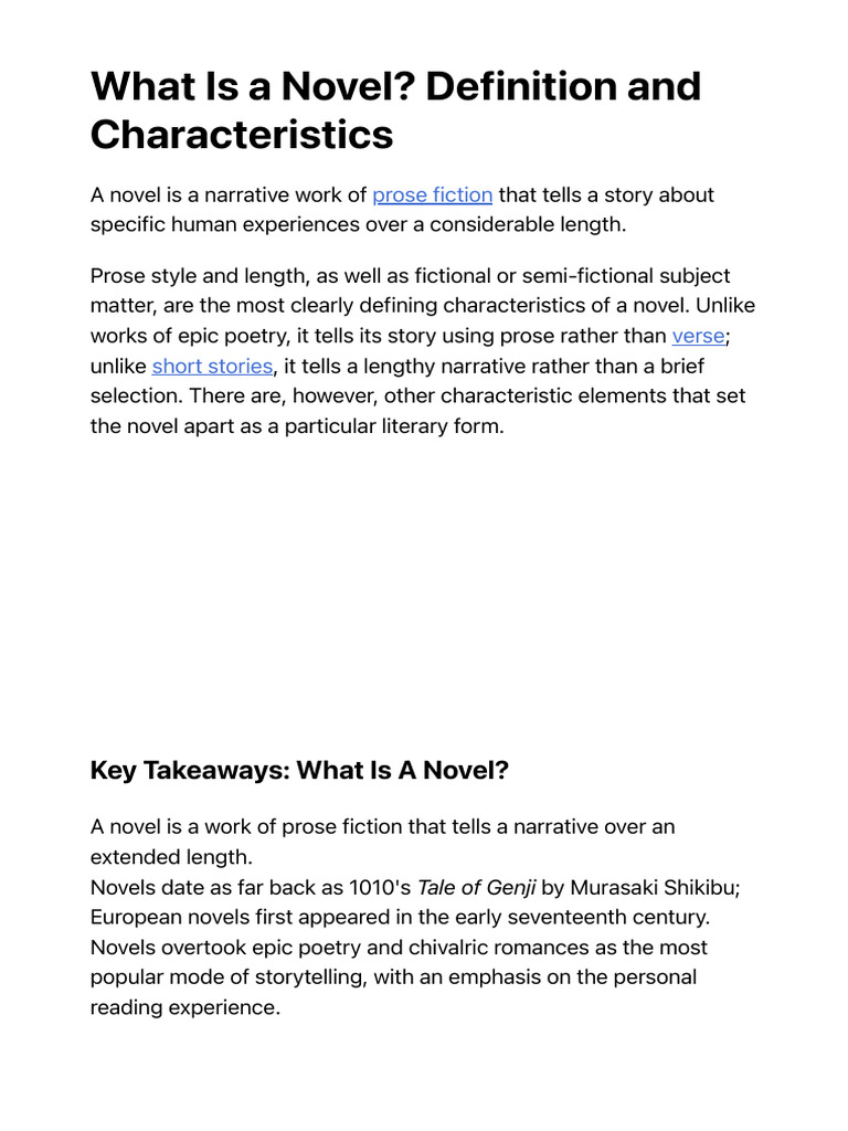 Understanding the Novel: Definition & Traits | PDF | Mystery Fiction ...