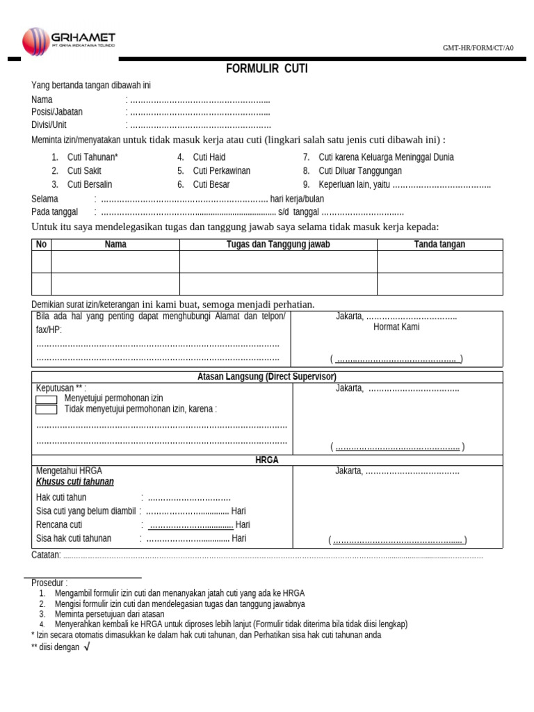 Form Cuti GMT | PDF