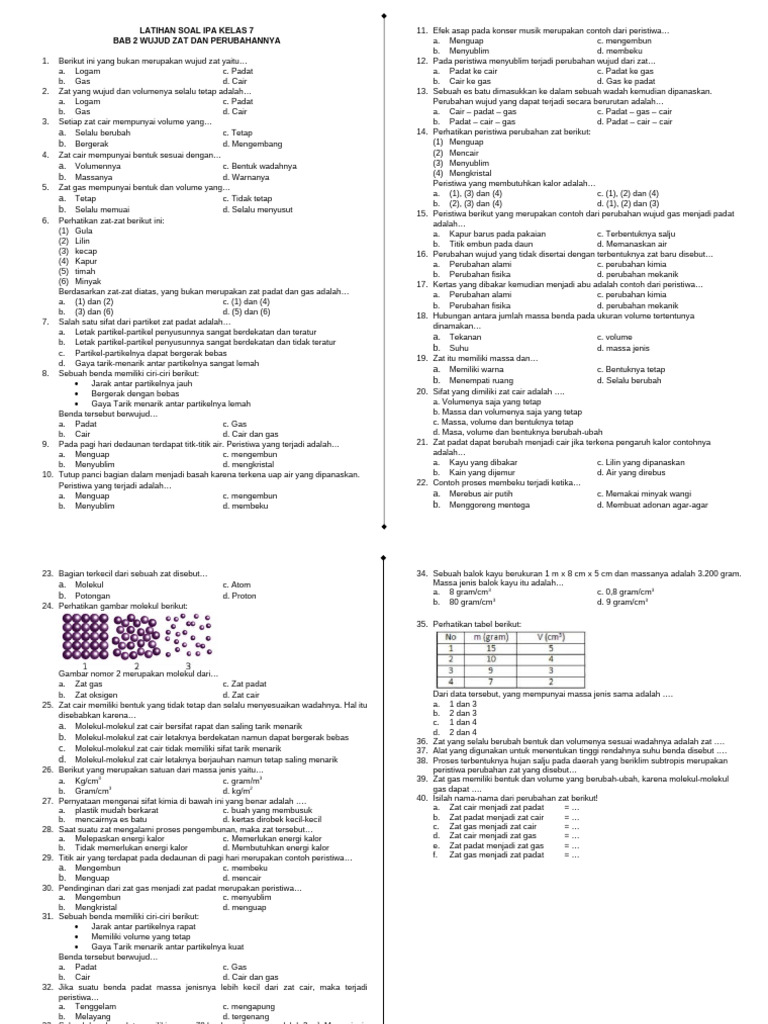 LATIHAN SOAL IPA KELAS 7 Wujud Zat | PDF