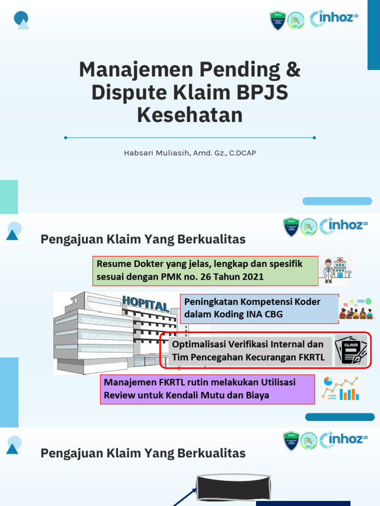 Materi 2. Manajemen Pending Dan Dispute Klaim BPJS - Habsari Muliasih, Amd. GZ., CDCAP | PDF