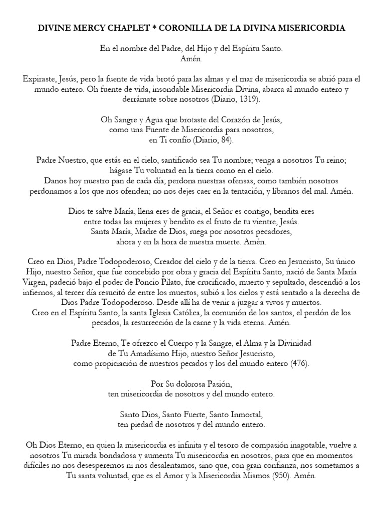 DIVINE MERCY CHAPLET English and Spanish OLMC NYC | PDF