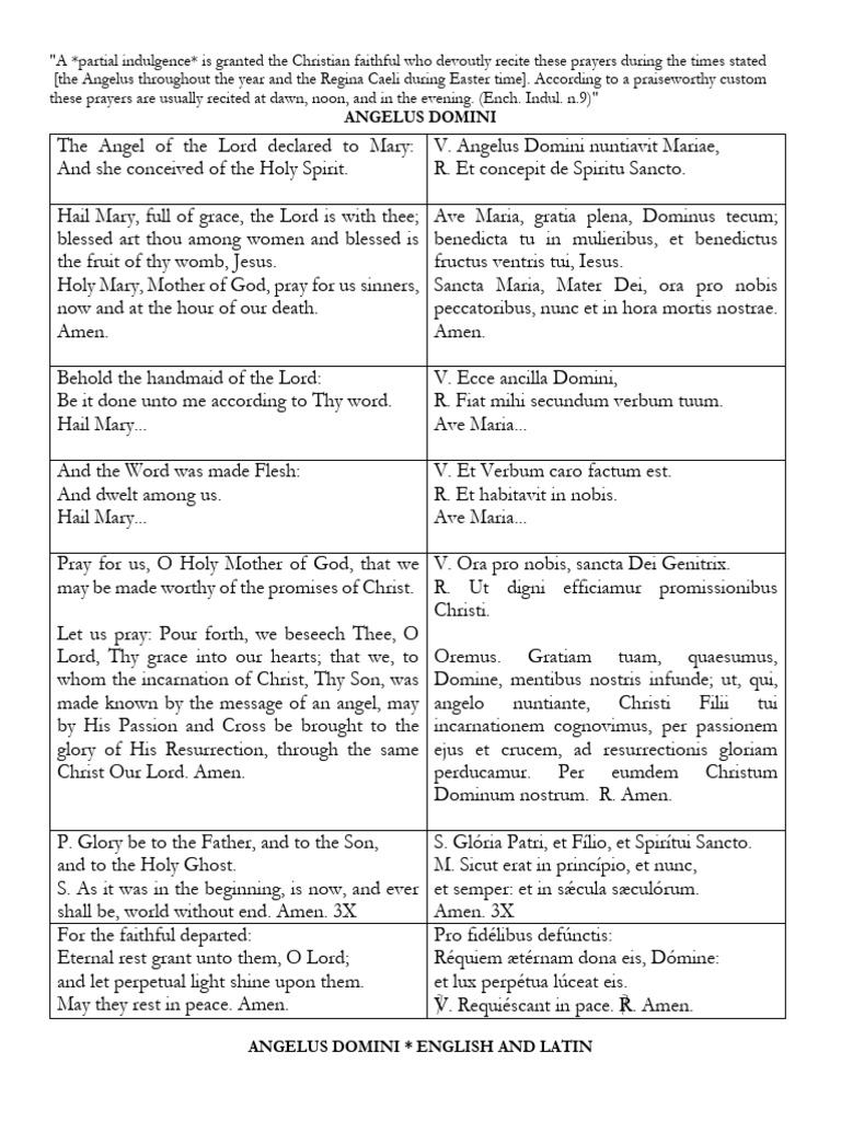 Angelus in English Spanish and Latin OLMC NYC | PDF