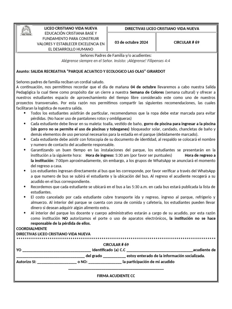 69 Circular Salida A Girardot | PDF
