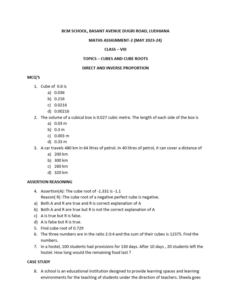 95e94viii Maths May Assignment | PDF