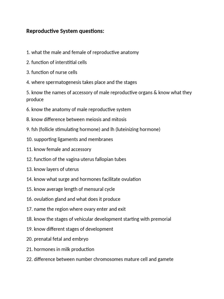 Reproductive System questions | PDF