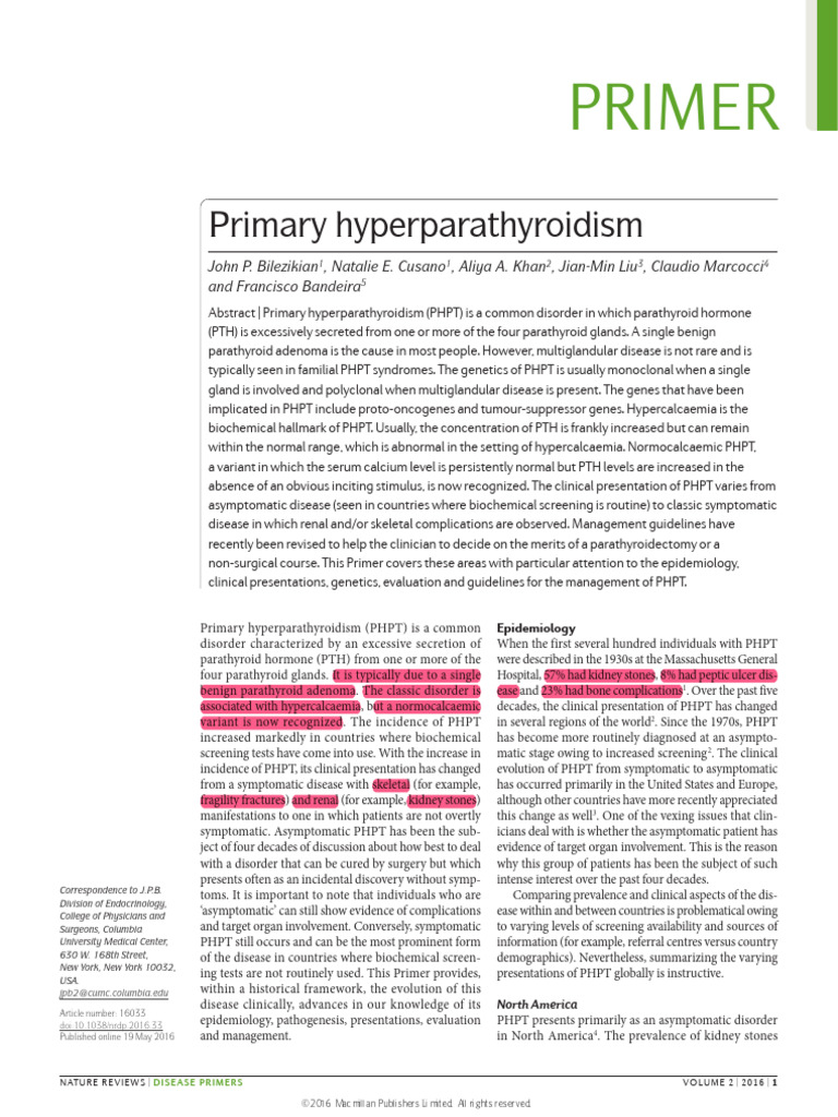 Primer - Primary Hyperparathyroidism | PDF | Glands | Medical Specialties