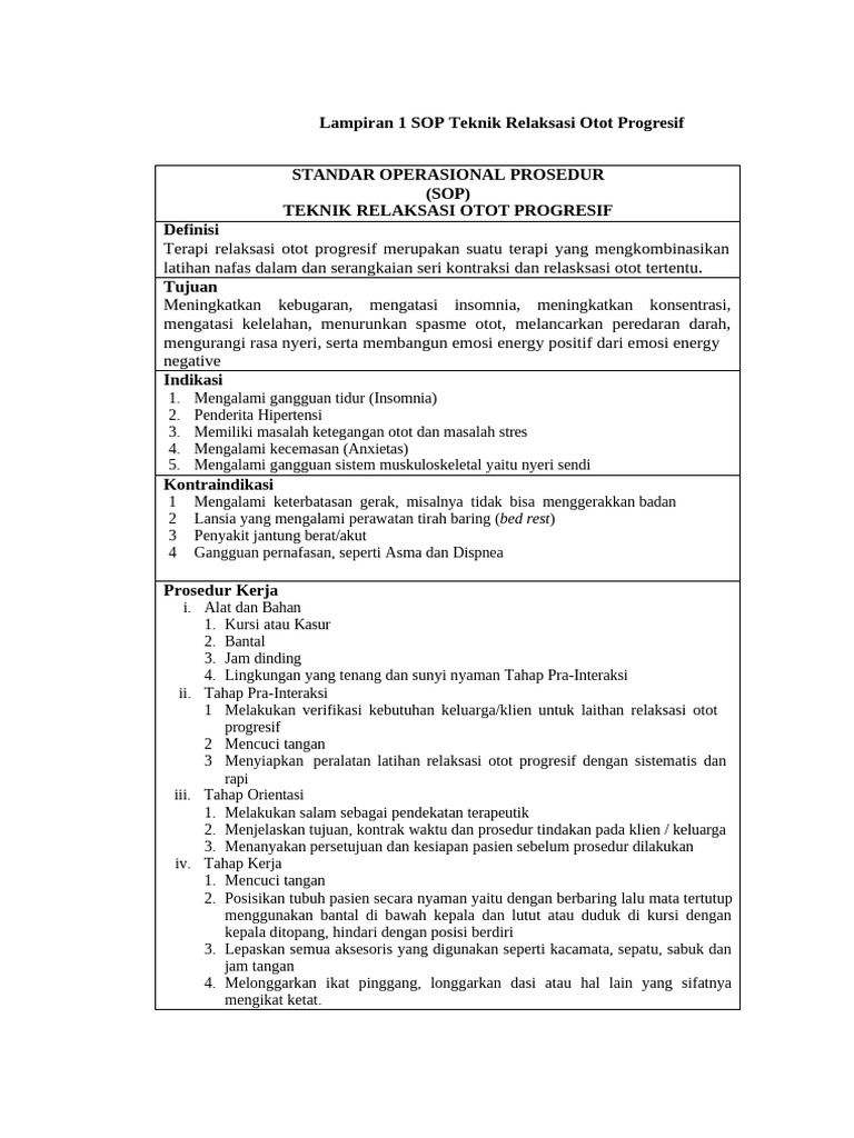 Lampiran 1 SOP Teknik Relaksasi Otot Progresif | PDF