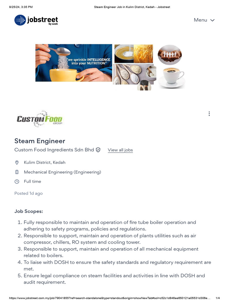 Steam Engineer Job in Kulim District, Kedah - Jobstreet | PDF ...