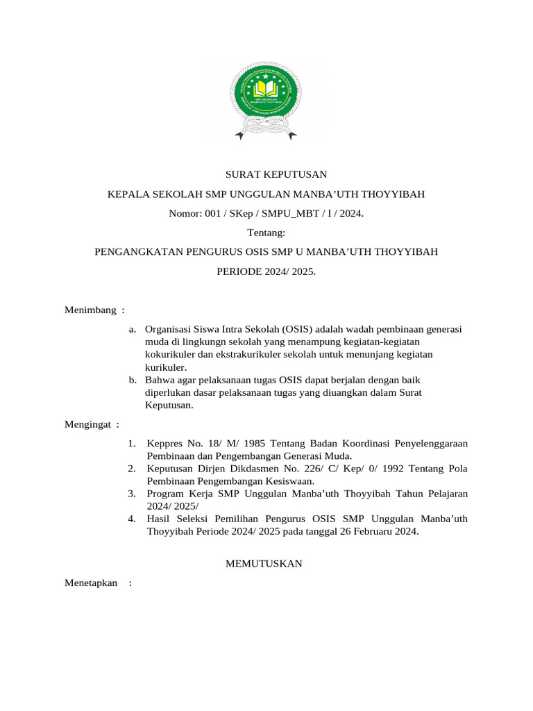 Surat Keputusan Edit SMP | PDF