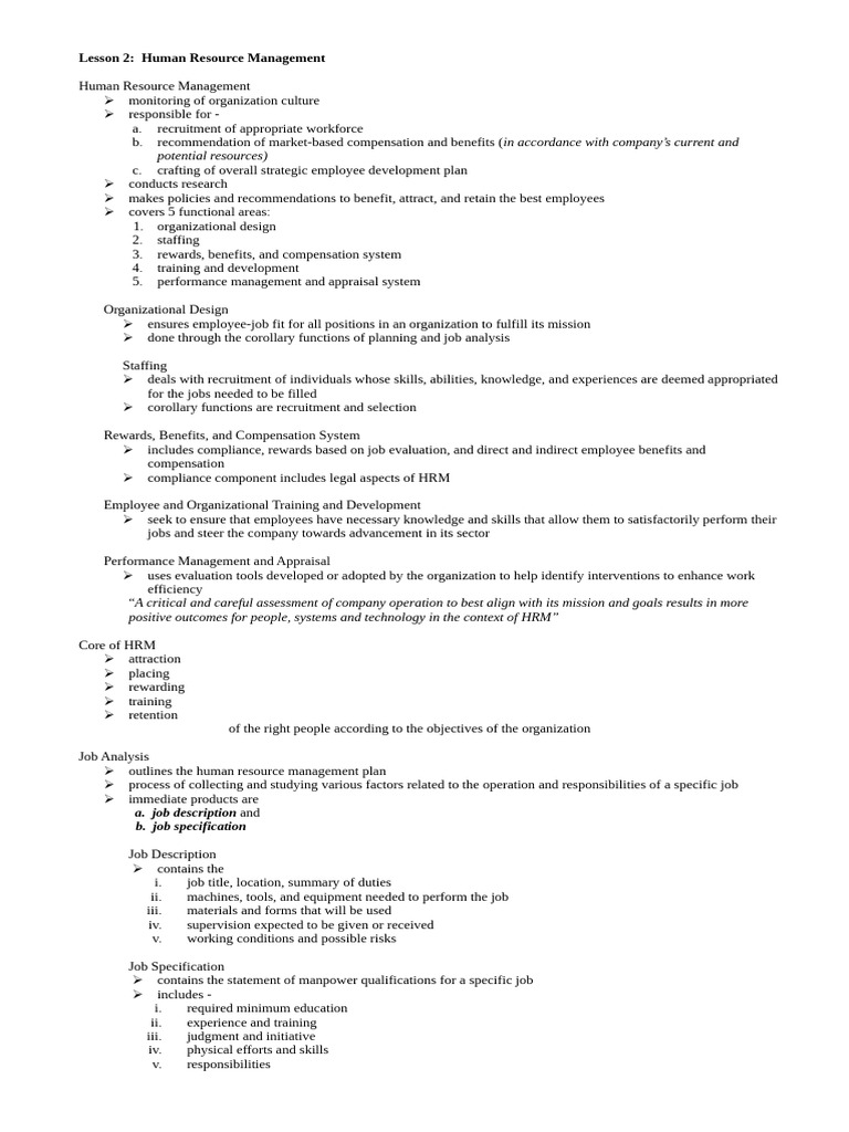 Lesson 2 HRM Word Format | PDF | Human Resource Management | Self ...