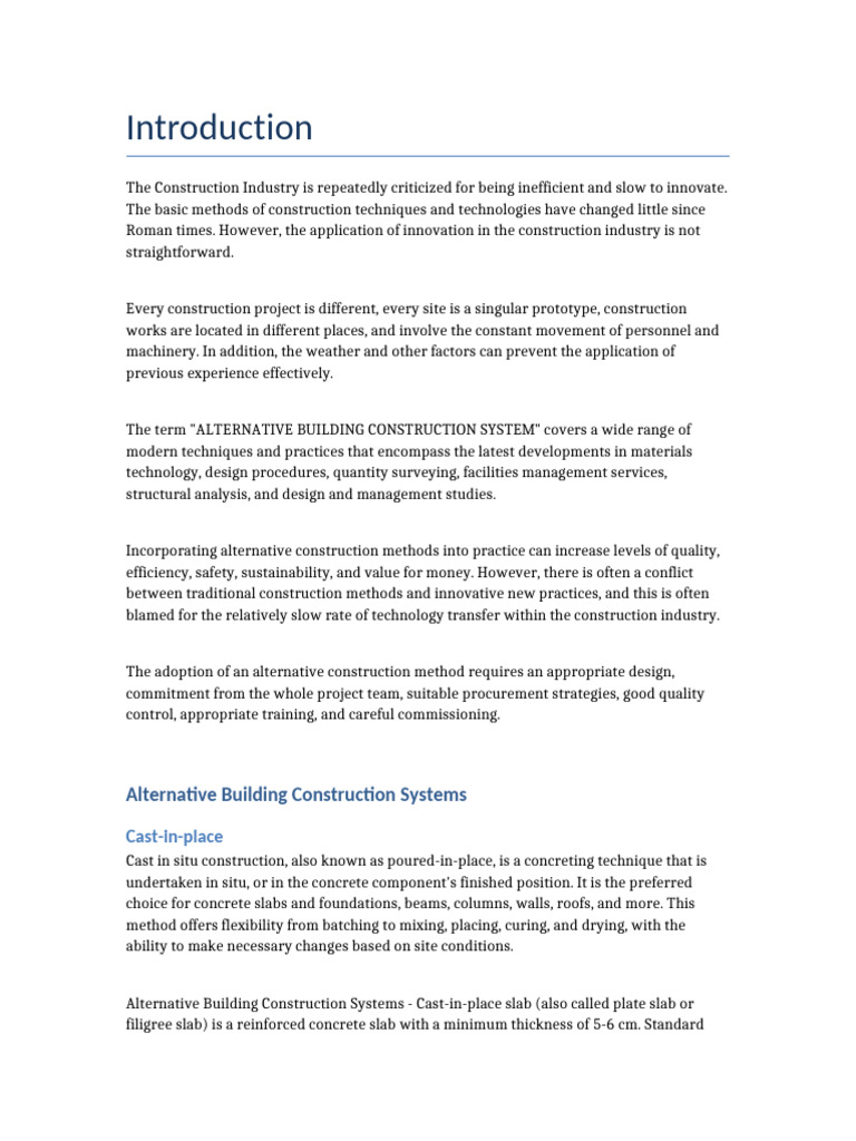 Alternative Building Construction Systems | PDF