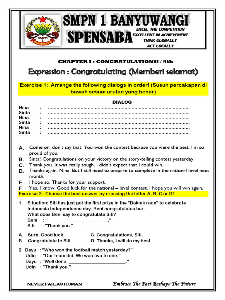 Chapter 1 - Congratulations! Practice | PDF