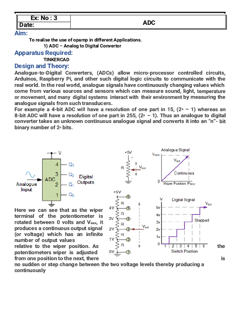 Aim: Apparatus Required: Design and Theory:: Ex: No: 3 ADC Date | PDF