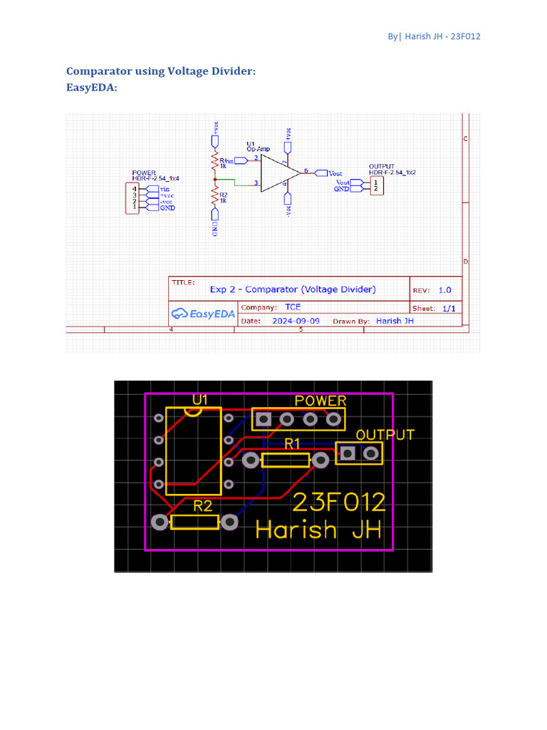 Comparator Using Voltage Divider: Easyeda:: by - Harish JH - 23F012 | PDF