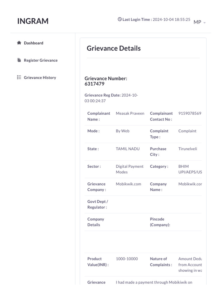 INGRAM - Grievance Details | PDF