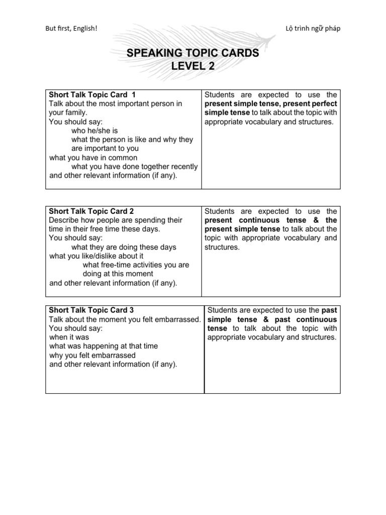 Speaking Topics - Lv2 - L Trình NG Pháp | PDF