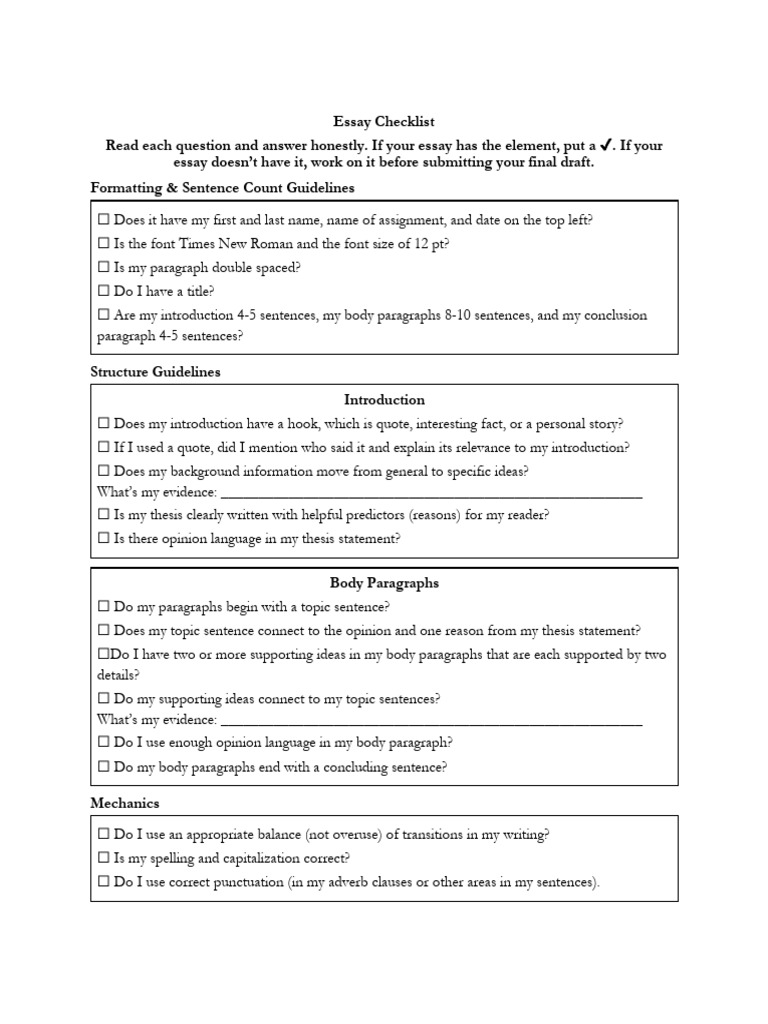 easy essay checklist | PDF