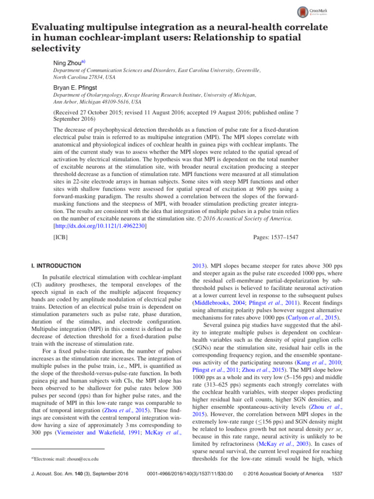 Evaluating Multipulse Integration - Relation To Spatial Selectivity | PDF