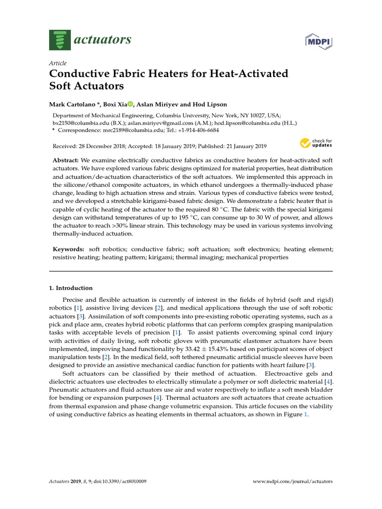 Conductive Fabric Heaters For Heat-Activated Soft Actuators | PDF