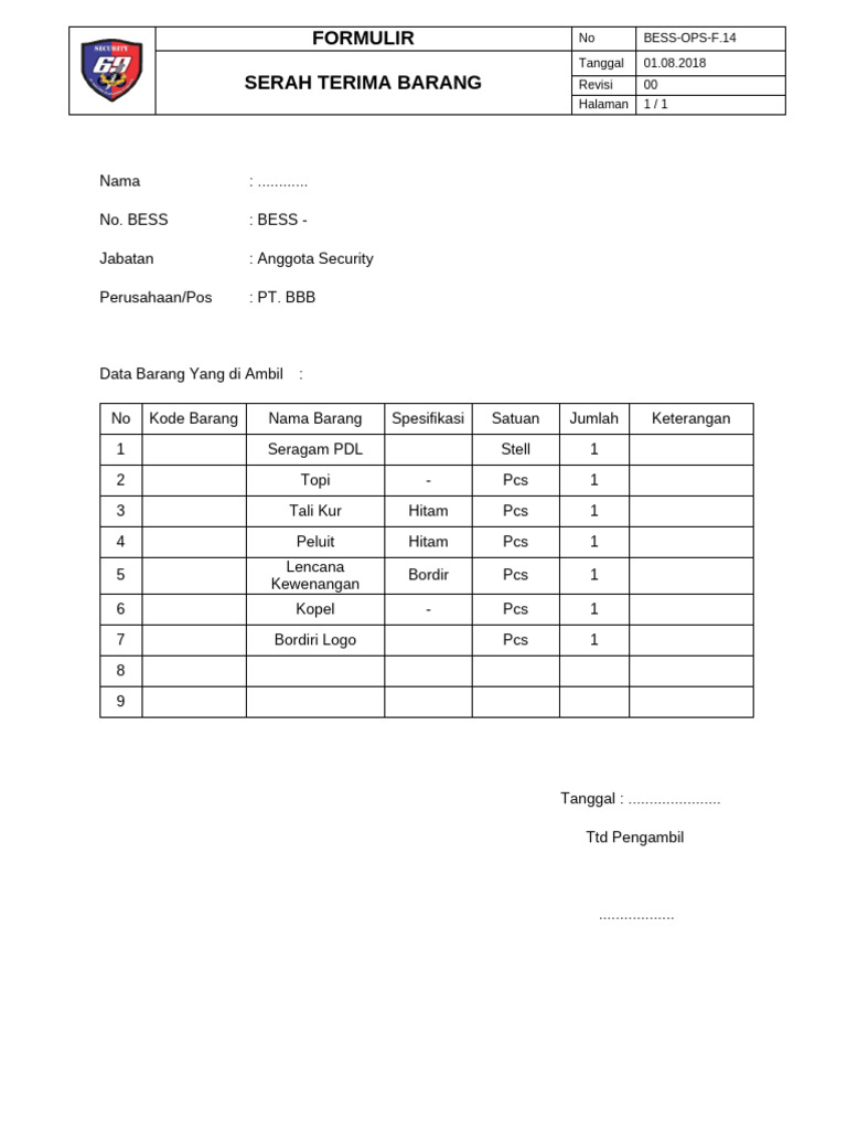 Serah Terima Barang | PDF