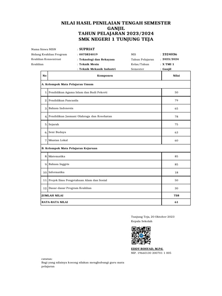 Format Rapor Hasil Kts-1 | PDF
