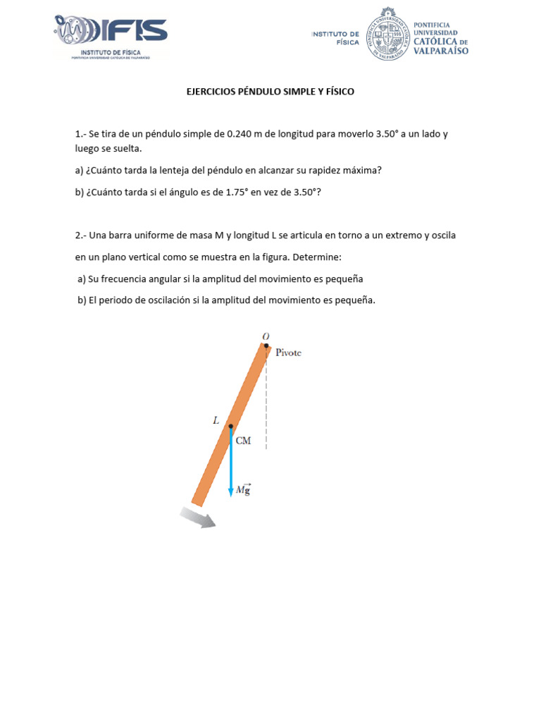 Ejercicios Péndulo Simple y Péndulo Físico | PDF
