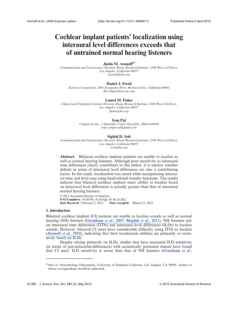 Cochlear Implant Patients Localization U | PDF