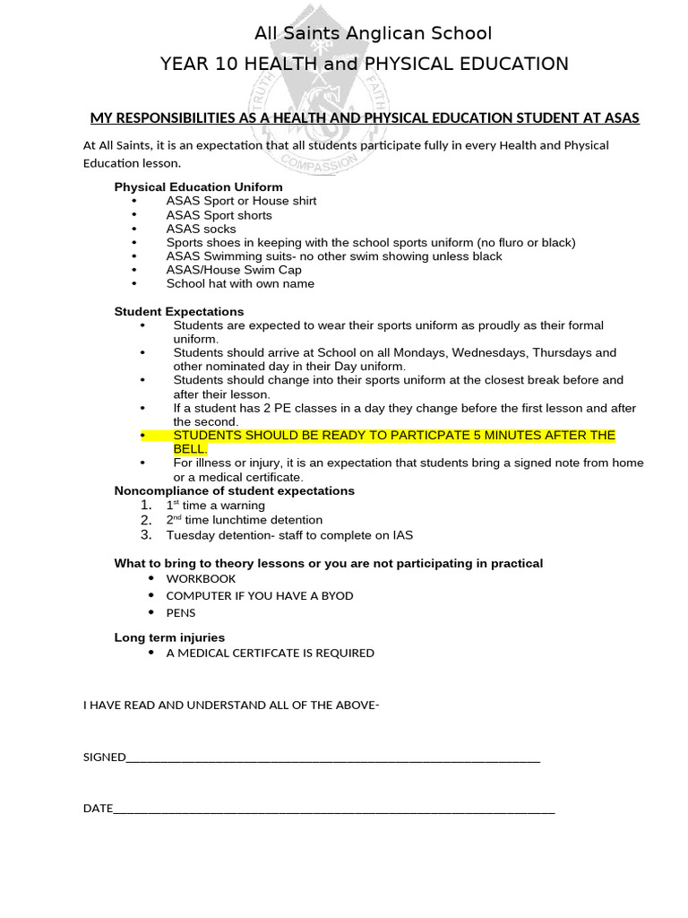 Year 10 Student Responsibilities | PDF