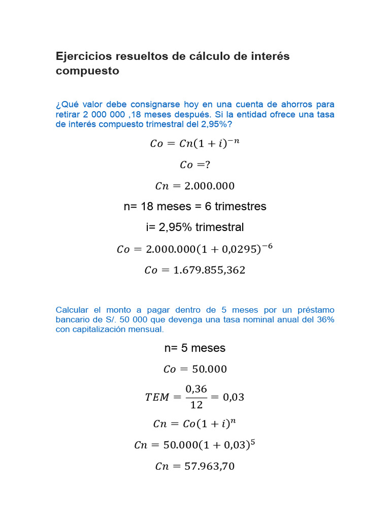 Ejercicios Resueltos de Cálculo de Interés Compuesto | PDF