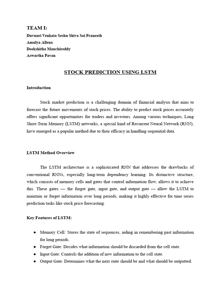 Stock Prediction Using LSTM | PDF