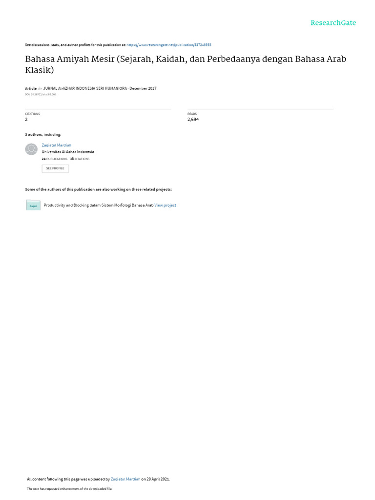 Sejarah, Kaidah Dan Perbedaan - B Arab Mesir | PDF