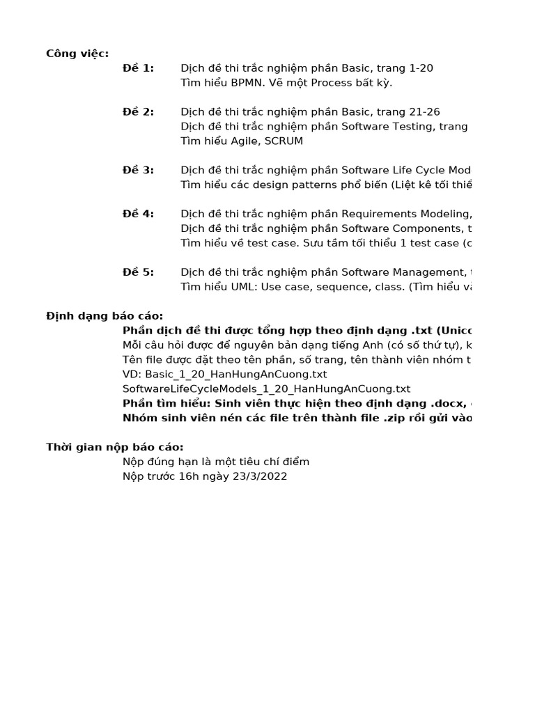 Đề tiểu luận CNPM | PDF