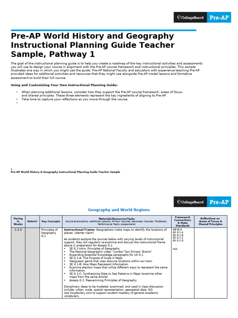 Pre Ap World History and Geography Instructional Planning Guide Teacher ...