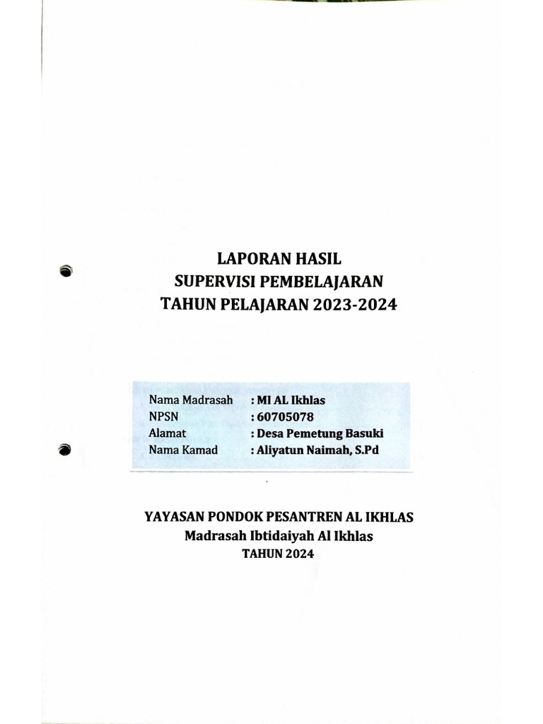 Laporan Hasil Supervisi | PDF