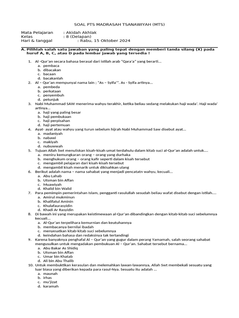 Pts Aa Kelas 8 Mts - Ok | PDF