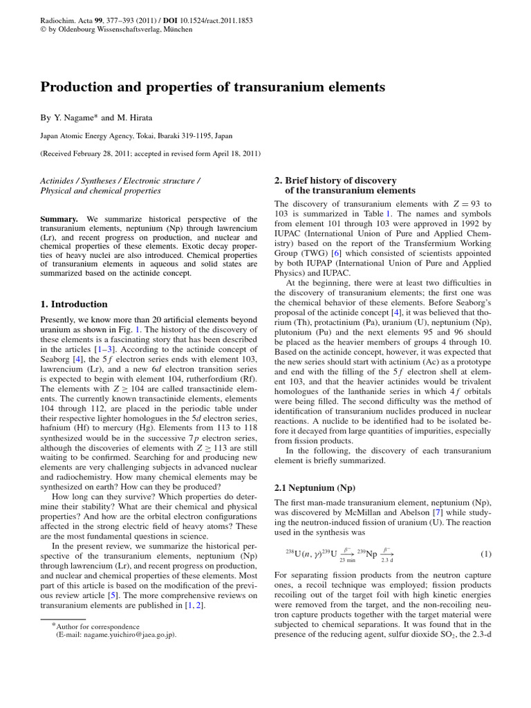 Production and Properties of Transuranic Elements | PDF | Nuclear ...