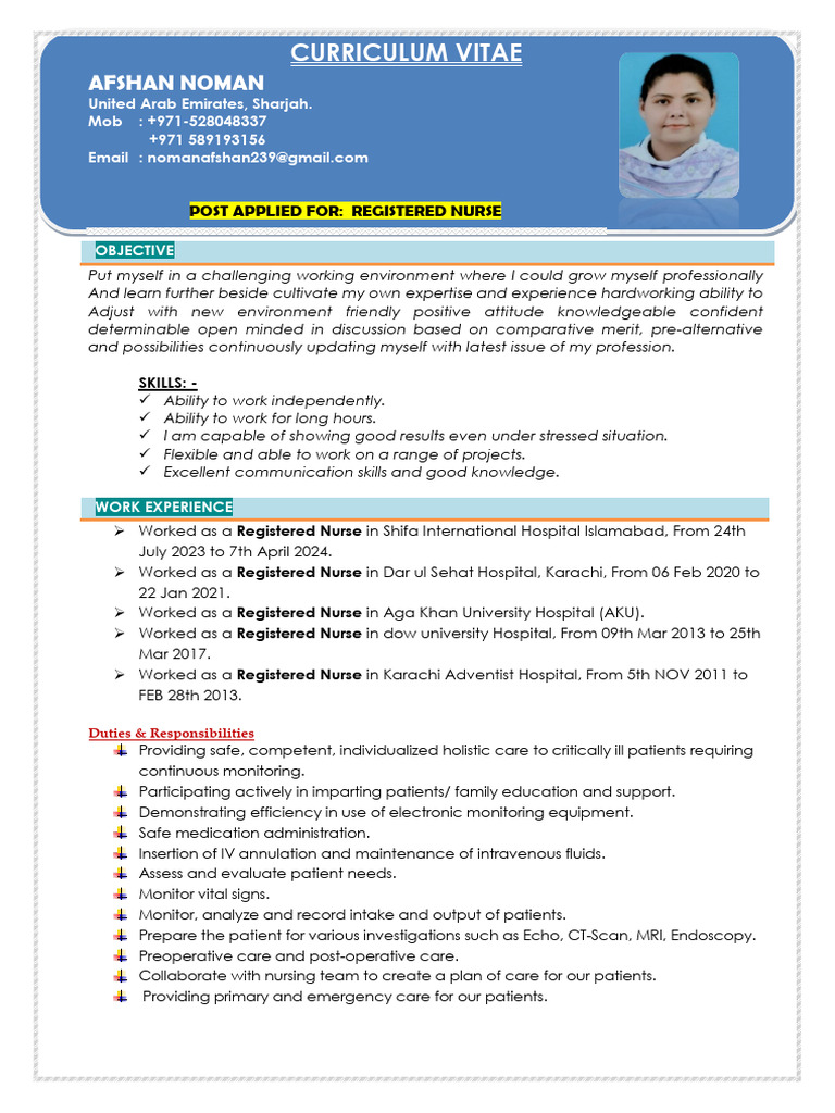 Afshan Noman Nurse Cv 1 | PDF