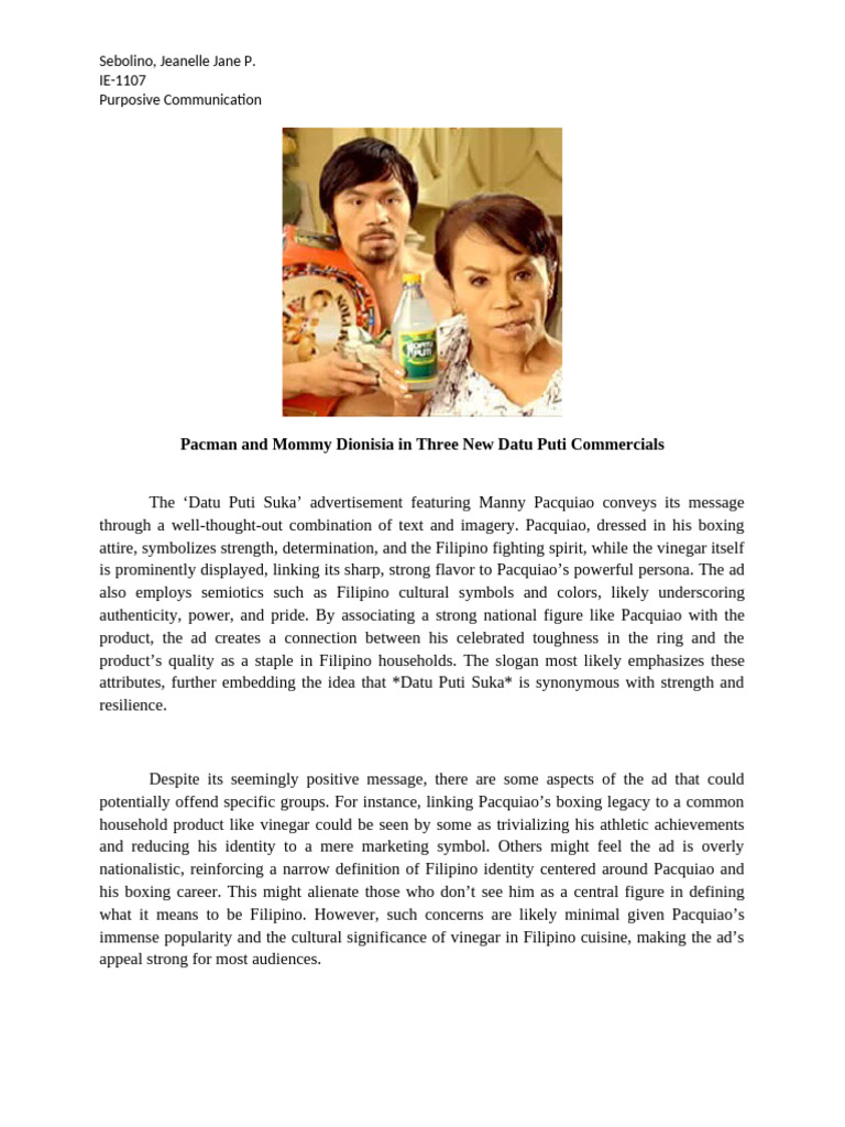 Pacman and Mommy Dionisia in Three New Datu Puti Commercials | PDF