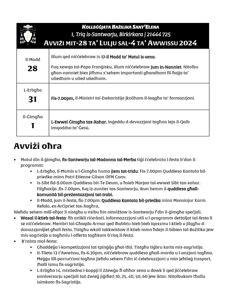 Avvizi 4 ta' Awwissu 2024 | PDF