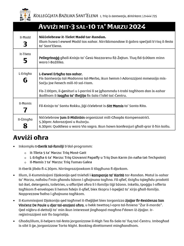 Avvizi 10 Ta' Marzu 2024 | PDF