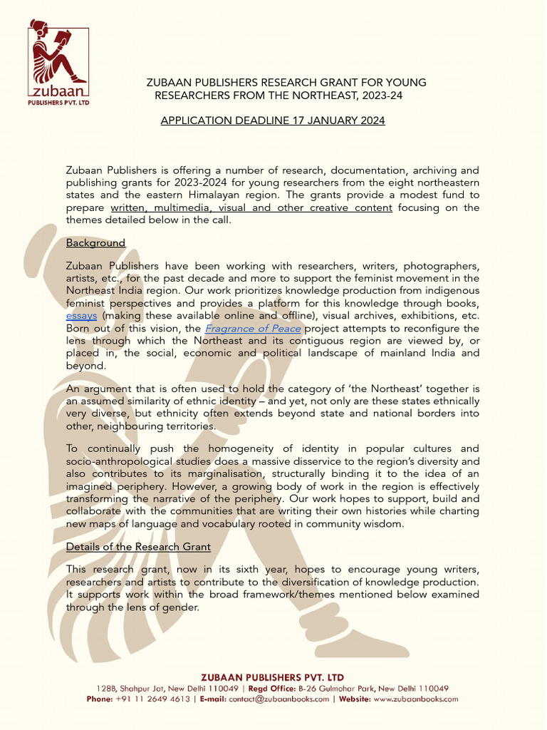 Zubaan Publishers Research Grants For Young Researchers From The ...