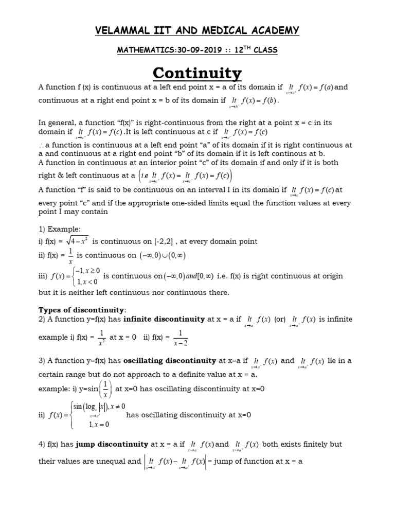 Continuity Differentiability Synopsis | PDF