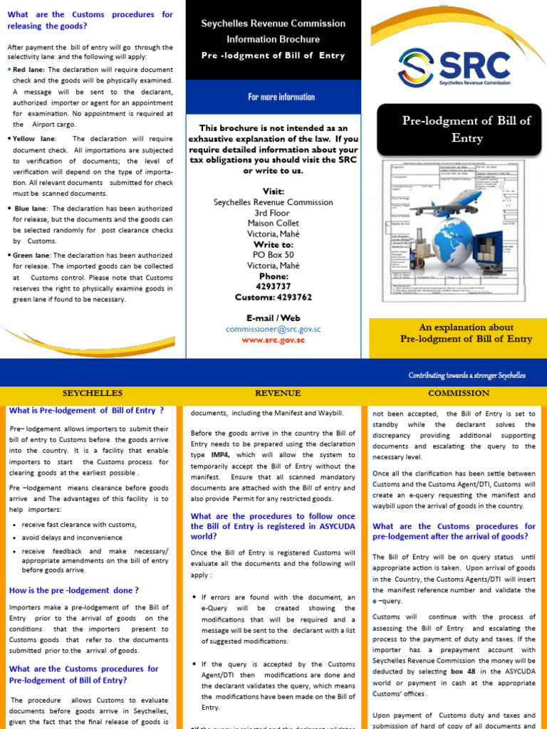 Pre Lodgment of Bill of Entry Brochure | PDF
