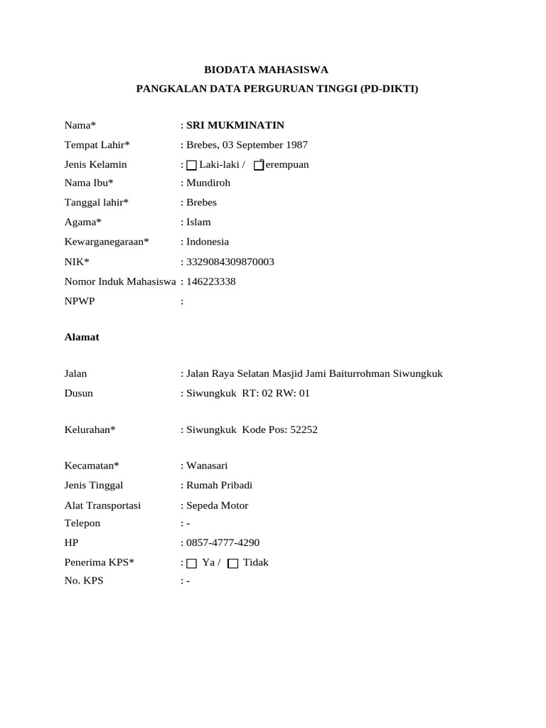 Formulir Biodata Mahasiswa PPG 2024 II | PDF