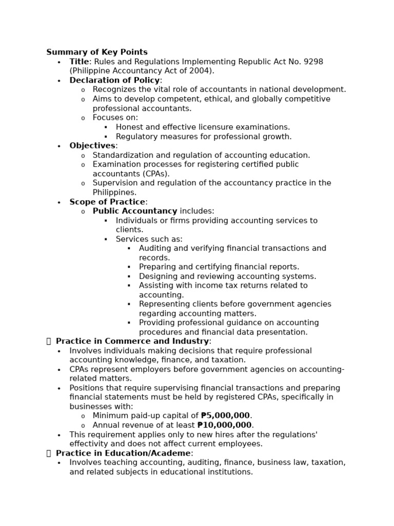 Summary of Key Points | PDF | Certified Public Accountant | Accounting