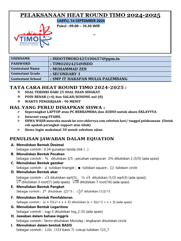Id Card Timo Heat Round 2024-95 | PDF