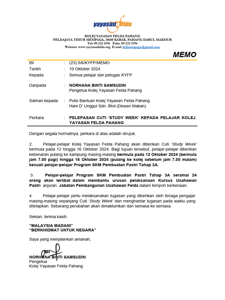 Memo - Cuti Pelajar | PDF